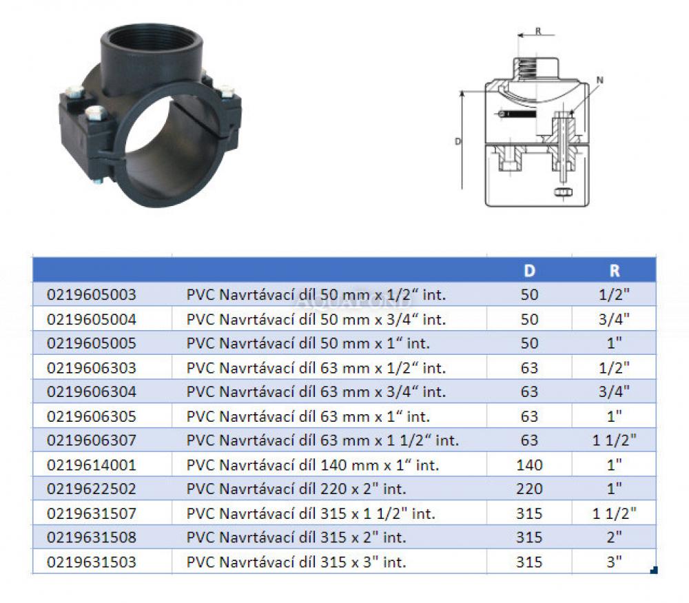 PVC tvarovka - Navrtávací díl 50 mm x 3/4“ int., DN=50 mm